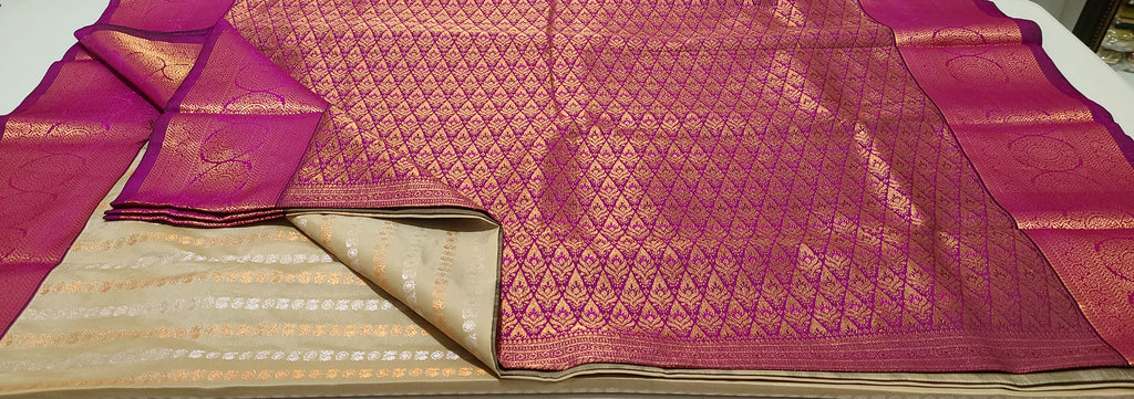 KSS - Beige/Vadamalli Korvai – Traditional Silk House